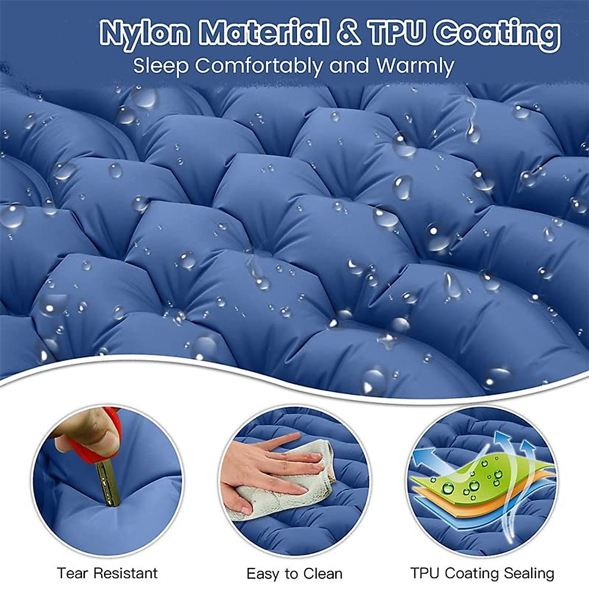 MasterTool Ultralight Double Sleeping Pad for Camping, Portable Waterproof Camping Pad, Inflatable Comfort Camping Mattress 2 Person, Ripstop Sleeping mat for Backpacking (Blue)