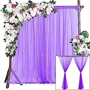 Purple Tulle Backdrop Curtain for Baby Shower Girls Birthday Party Purple Sheer Backdrop Drapes for Wedding Reception Photoshoot Elephant Theme Background Decorations 2 Panels 5 ft X 8 ft