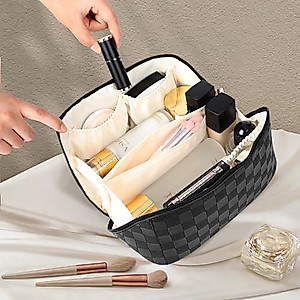Ineowelly Makeup Bag, Large Capacity Travel Cosmetic Bag, Extra Large Makeup Bag,Portable Travel Makeup Bag Cosmetic Bag PU Makeup Organizer Bag Toiletry Bag for Women Girls,Black