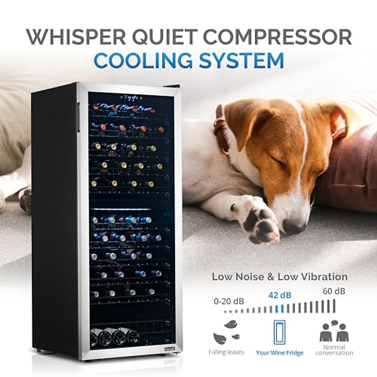 NewAir Freestanding 98 Bottle Dual Zone Compressor Wine Fridge with Low-Vibration Ultra-Quiet Inverter Compressor, Adjustable Racks and Exterior Digital Thermostat