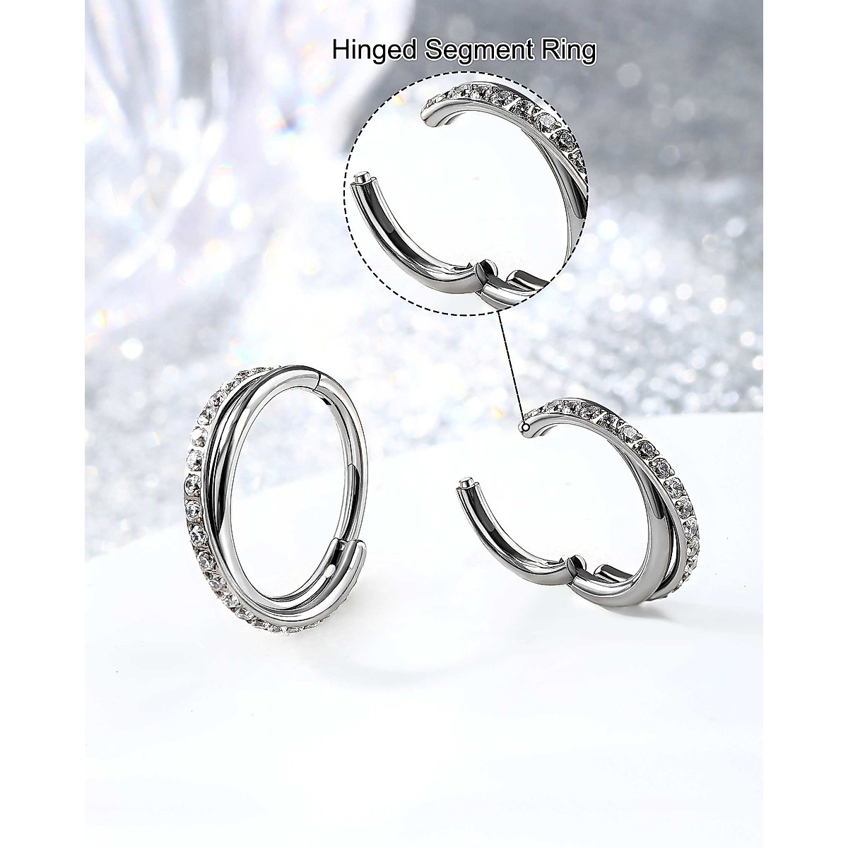Melighting G23 Titanium Nose Rings Hoop 16G Conch Piercing Jewelry Clear CZ Double Titanium Helix Earrings Septum Rings Tragus Daith Piercing Jewelry for Women