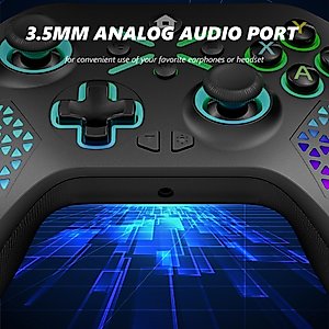 Dinosoo RGB Wireless Controller for Xbox Series X/S/Xbox One/Xbox One S/One X, Android PC, Built-in Battery Dual Vibration Turbo Function 3.5mm Headphone Jack Macro Function, 2.4GHz Adapter 1025 SYH