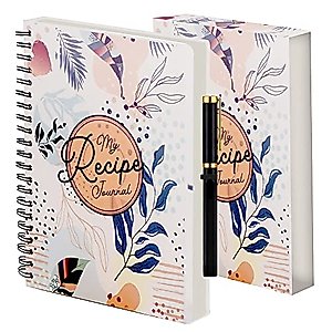 Performore My Recipe Journal 8.5” x 11” Spiral Bound Recipe Notebook, Blank Recipe Book to Write in your Own Recipes, Includes Pen and Slipcase with 100 Blank Pages