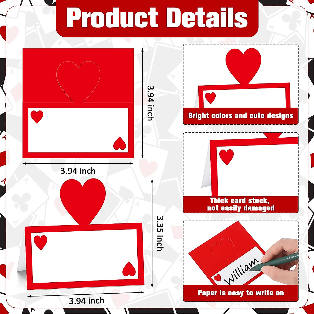 Cinnvoice 48 Pcs Casino Party Table Place Cards Casino Night Decorations Las Vegas Playing Card Seating Name Place Cards Food Tent Cards Party Supplies for Casino Game Themed Birthday Party