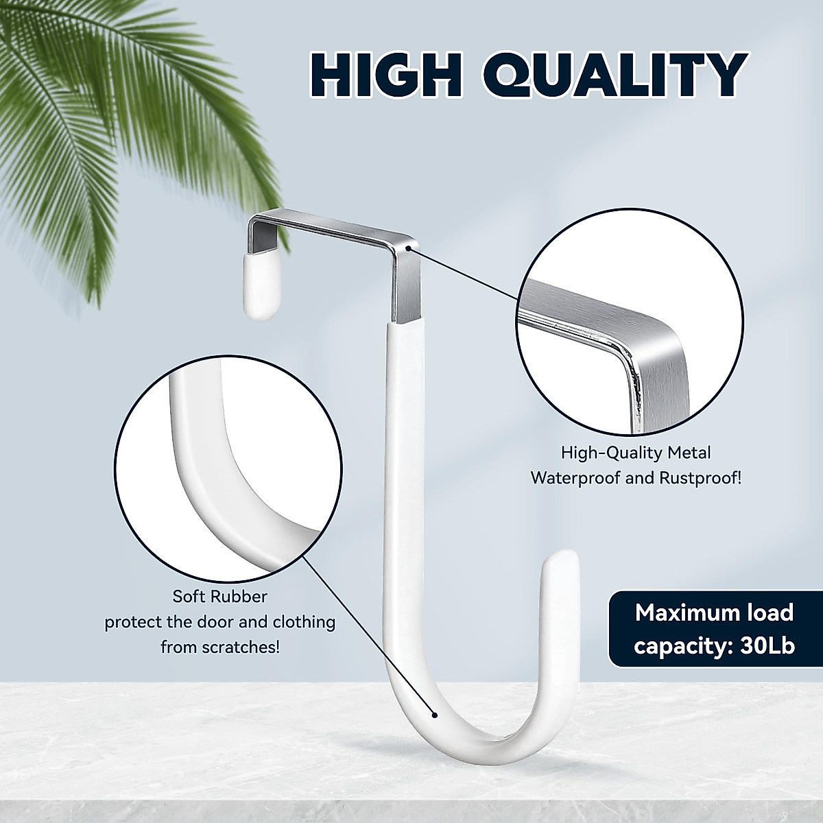 4 Pack Over The Door Hooks, 4.96Inch Hooks for Hanging Heavy Duty Door Hanger, Towel Hanger Hook Holders, Over Door Hangers Hooks Door Hanger Hooks for Hanging Clothes, Towels, Hats,Coats,Bags (White)