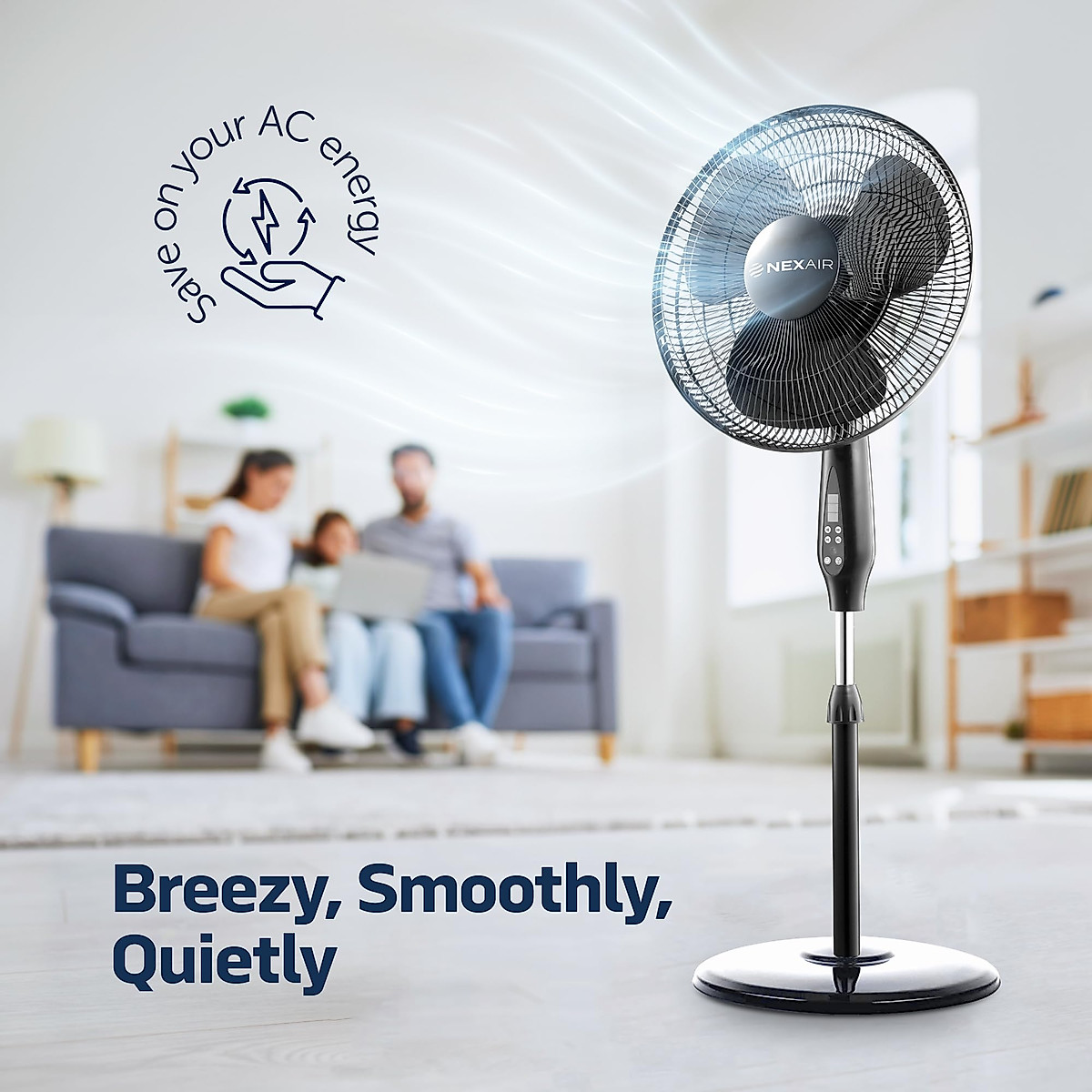 NEXAIR Oscillating 16 Inch Pedestal Stand Up Fan, Quiet Operating Room Fan With Remote Control, 3 Speed Stand Fan for Bedroom, with Adjustable Height, Standing Fan Great For Office & Living Room…