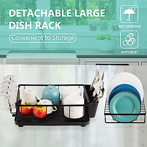 Naturous Large Dish Drying Rack Drainboard Set, Stainless Steel 2 Tier Dish Racks for Kitchen Counter, Detachable Dish Drainer with Utensils Holder, Cutting Board Holder,Cup Holders