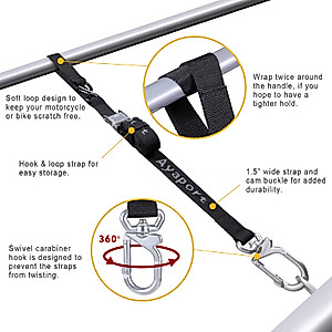 Ayaport Motorcycle Tie Down Straps 1.5” x 8’ (with Swivel Carabiner Hooks) Cam Buckle Tie Downs, Handlebar Strap for Dirt Bike, Motor Bike, Kayak, Car, Truck, Boat, Cargo, Black (1.5" x8'-4pcs)
