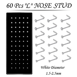 3 Sets 160 Pcs Nose Rings and Nose Studs, Surgical Stainless Steel Nose Piercings, Colorful Nose Rings Hoops Jewelry for Women, 1.5/2/2.5mm L Shaped Nose Rings Studs for Men, Idea Gift or Daily Wear