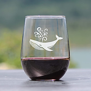 Whale Stemless Wine Glass - Beach Themed Decor and Gifts for Whale Lovers - Large 17 Oz Glasses