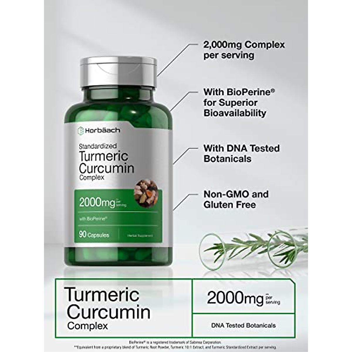 Turmeric Curcumin with Black Pepper | 2000 mg 90 Capsules | Non-GMO, Gluten Free Supplement | by Horbaach