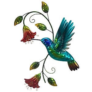 The Creative Critters SWEET HUMMINGBIRD METAL WALL DECOR, Farmhouse Metal Wall Art, Porch, Patio Wall Decor, Backyard Garden Fence Decorations Outdoors, Handpainted