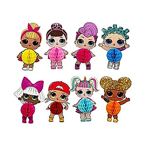 Doll Party Favors, 6pcs Cartoon LOL Honeycomb Centerpieces, Table Topper for Birthday Party Decoration, Double Sided Cake Topper, Party Supplies for Kids, Photo Booth Props