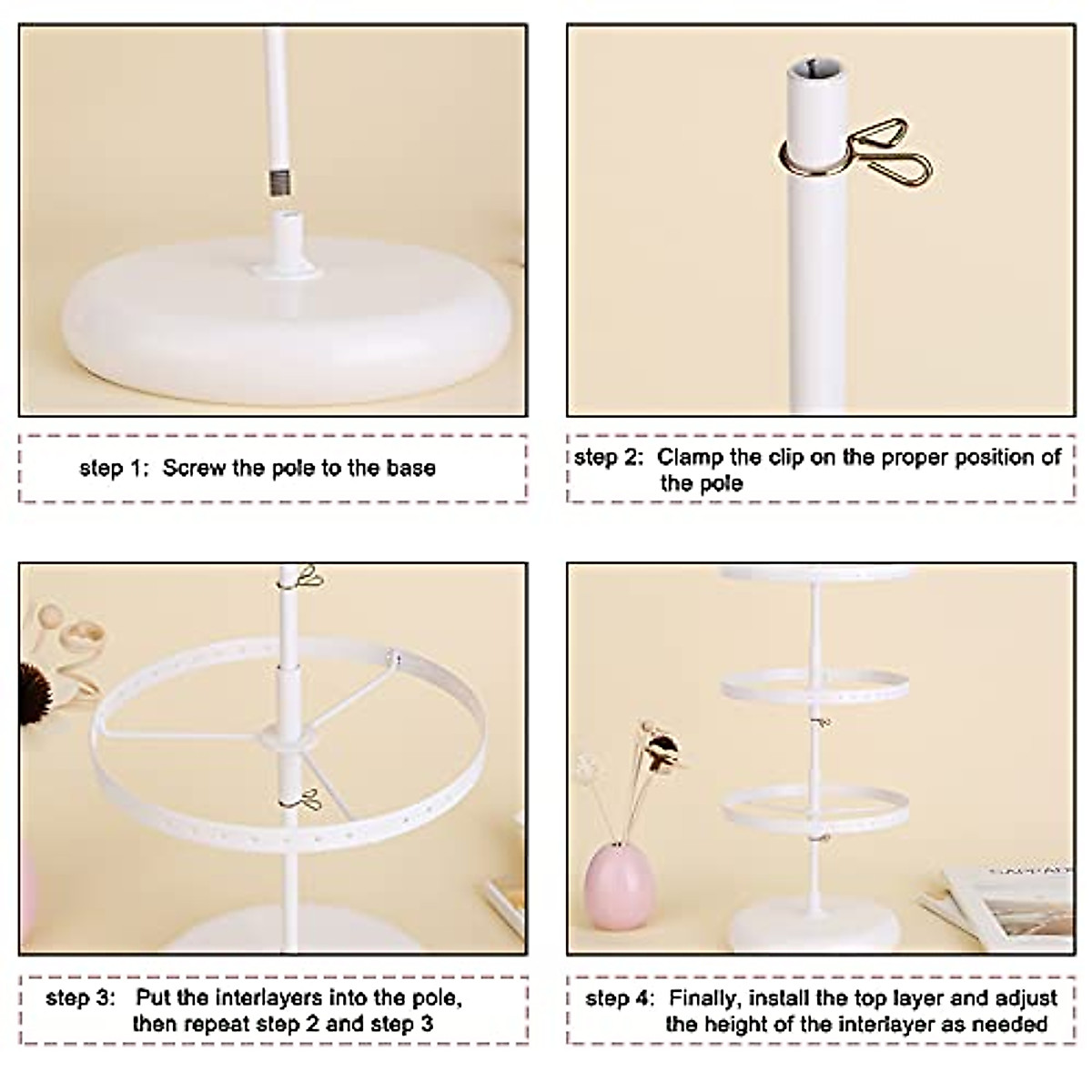 MODOWEY 5 Tiers Metal Rotating Earring Holder Organizer, Exquisite Jewelry Display Stand Necklace Rack Holder, 220 Holes for Earrings- 14x6.3 Inch (Black)