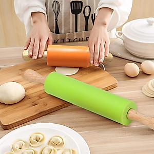 Alimat PluS Silicone Rolling Pin - Dough Roller for Pizza, Cookie with Wooden Handle & Nonstick Surface - 2 Pack Rolling Pins for Baking (9+12 Inch)