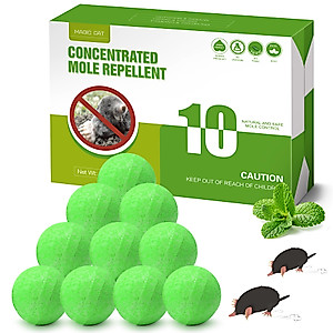MAGIC CAT Mole Repellent for Lawns, 10 Pack Natural Castor Oil Vole Repellent Outdoor Pet Plant Safe, Gopher Repellent Mole Deterrent to Keep Mole Vole Groundhog Out of Your Lawn Yard Garden