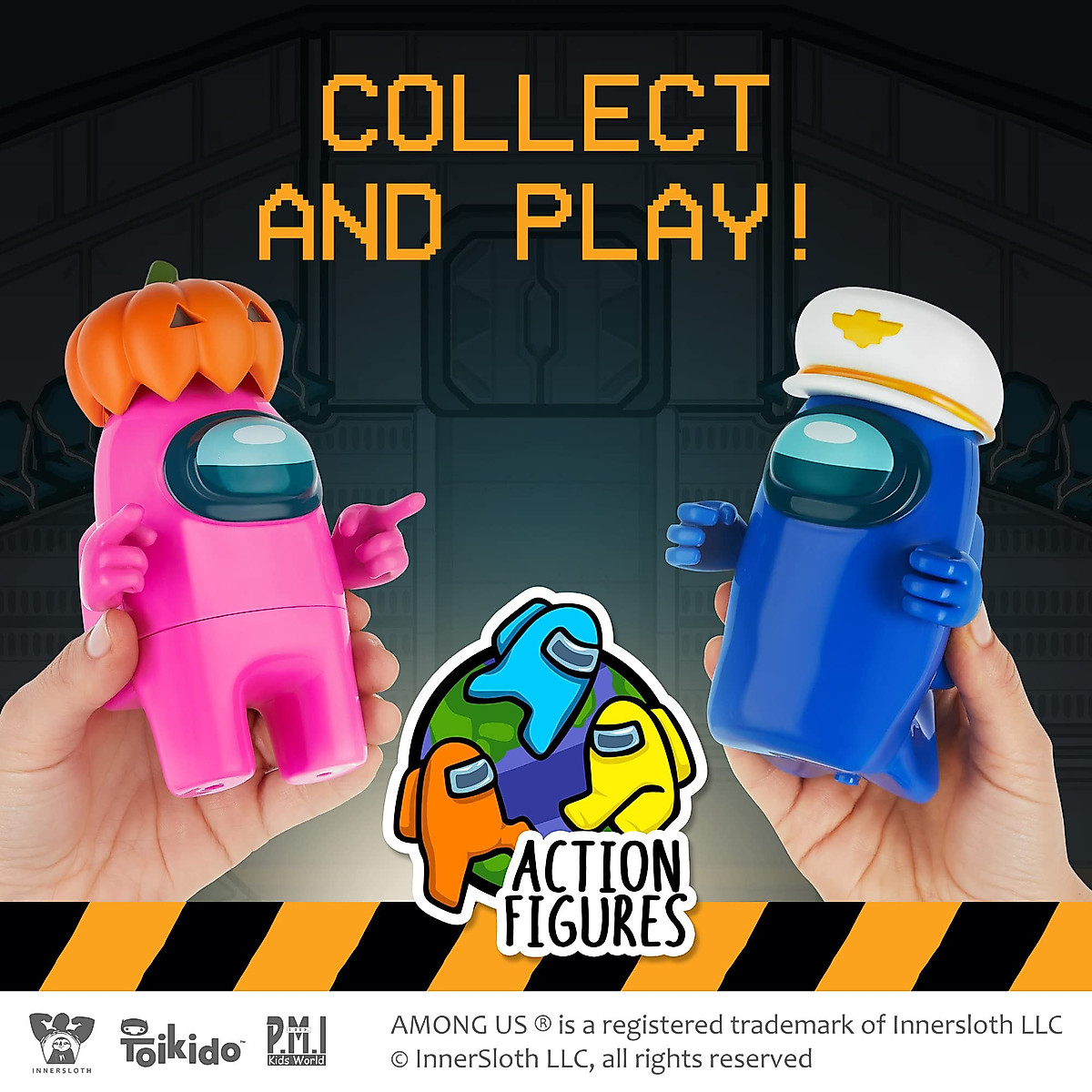 P.M.I. Among Us Action Figures | All Four 4.5-Inch-Tall Collectibles | Among Us Toys and Playable Mini Toys | Red, Pink, and Cyan Crewmates and Blue Ghost with 8 Hats and Hands | Kids’ Toys