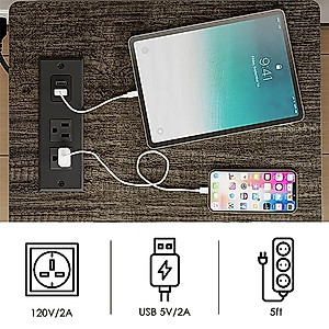 Fixwal 2-Tier Nightstand with Charging Station, End Table Set of 2, Side Table with USB Ports and Power Outlets, Side Table for Living Room, Bedroom, Grey and Black