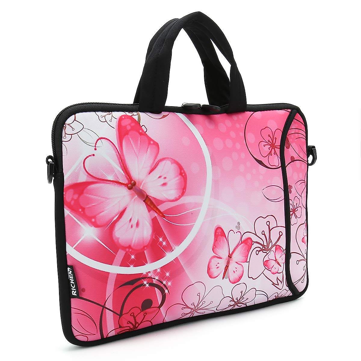 RICHEN 10 inch Messenger Bag Carrying Case Sleeve with Handle Accessory Pocket Fits 7 to 10-Inch Laptops/Notebook/Kids tablet (7-10.2 inch, Pink Butterfly)