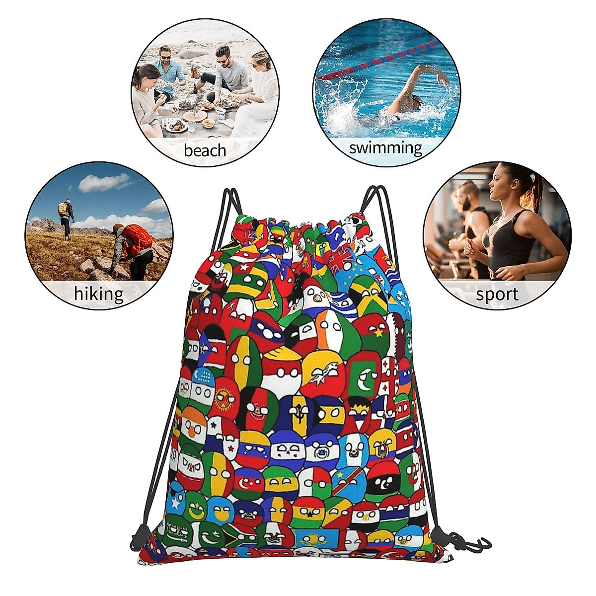 Woidxzxza Countryball Drawstring Backpack Unisex Lightweight Sport Sackpack Gym Bags Storage Cinch Bag