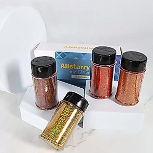 Allstarry Holographic Ultra Fine Glitter 4 Colors Metallic Autumn Gold Orange Coppery Glitter Powder 80ml per Jar for Resin, Tumblers, Slime, Painting Arts, Nail Art DIY Decoration