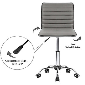 Homall Modern Adjustable Low Back Armless Ribbed Task Office Desk Vanity Swivel Rolling Leather Computer Conference Chair (Gray)