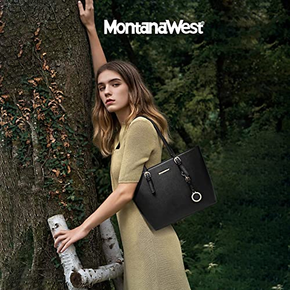 Montana West Tote Handbags for Women Vegan Leather Shoulder Bag Large and Medium 2PCS Purses Set B2B-MWC2-G030BK