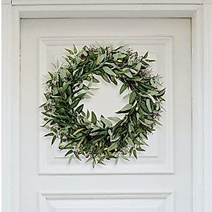 SOFTFLAME 24 inch Artificial Wreath Green Leaves Wreath Olive Branch Greenery Wreath, Perfect for Home Office Indoor Decoration