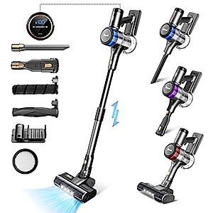 INSE Cordless Vacuum Cleaner, 400W Stick Vacuum with 30Kpa Powerful Suction, 55min Runtime, Smart Induction Auto-Adjustment, Rechargeable Cordless Vacuum for Carpet and Floor Pet Hair, LED Display-S9