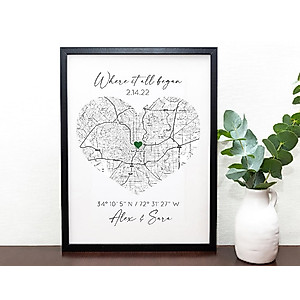 Green Homes's Where We Met Map, Personalized Couples Gift, Custom Map, Boyfriend Gift, First Date Memory Map, Black and White Map, Where It Began Map, Gift for Him, Gift for Her