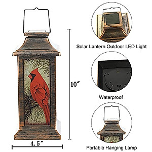 Outdoor Solar Lantern Hanging Solar Lantern Waterproof Lamp Outdoor Garden Decorative,Red Bird,10" H