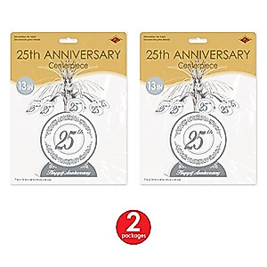 Beistle S50513AZ2 25th Anniversary Centerpieces 2 Piece, 13", Silver/White