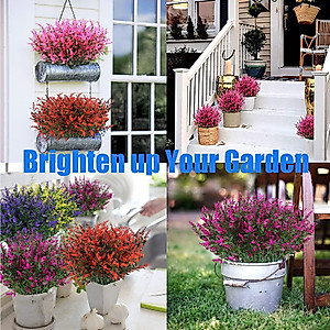 SAYW Artificial Flowers 10 Bundles Artificial Lavender Fake Flowers, Lifelike UV Resistant No Fade Faux Plastic Plants for Indoor Outdoor Home Office Garden Wedding Decorations(Purple)