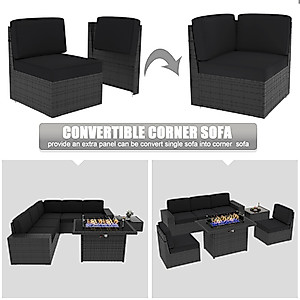 LayinSun 7 Pieces Outdoor Patio Furniture Set with 44" Fire Pit Table Rattan Sectional Sofa Conversation Sets