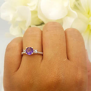 Dazzlingrock Collection 6 MM Round Amethyst,White Sapphire & Diamond Engagement Ring in 10K Rose Gold, Size 7