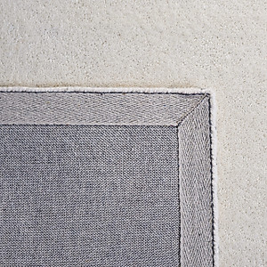 SAFAVIEH Fifth Avenue Collection Area Rug - 6' x 9', Ivory & Grey, Handmade Modern Abstract Stripe Border Wool, Ideal for High Traffic Areas in Living Room, Bedroom (FTV129G)