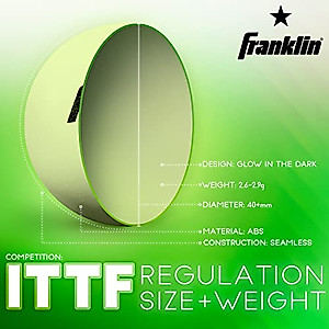 Franklin Sports Glow in The Dark Ping Pong Balls - Official Size + Weight 40mm Table Tennis Balls - One Star Glow in The Dark Ping Pong Balls - Durable High Performance Balls - Green - 6 Pack