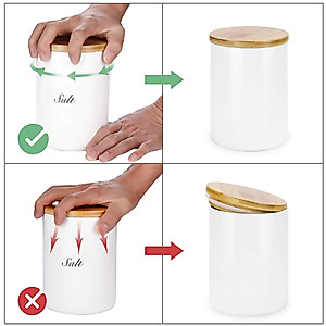 Yangbaga Canisters Sets for Kitchen-Set of 3 Kitchen Canisters for Countertop with Airtight Bamboo Lids/Spoons/Stickers, Ceramic Food Storage Containers for Large Flour,Suger,Coffee (42/30/9OZ)