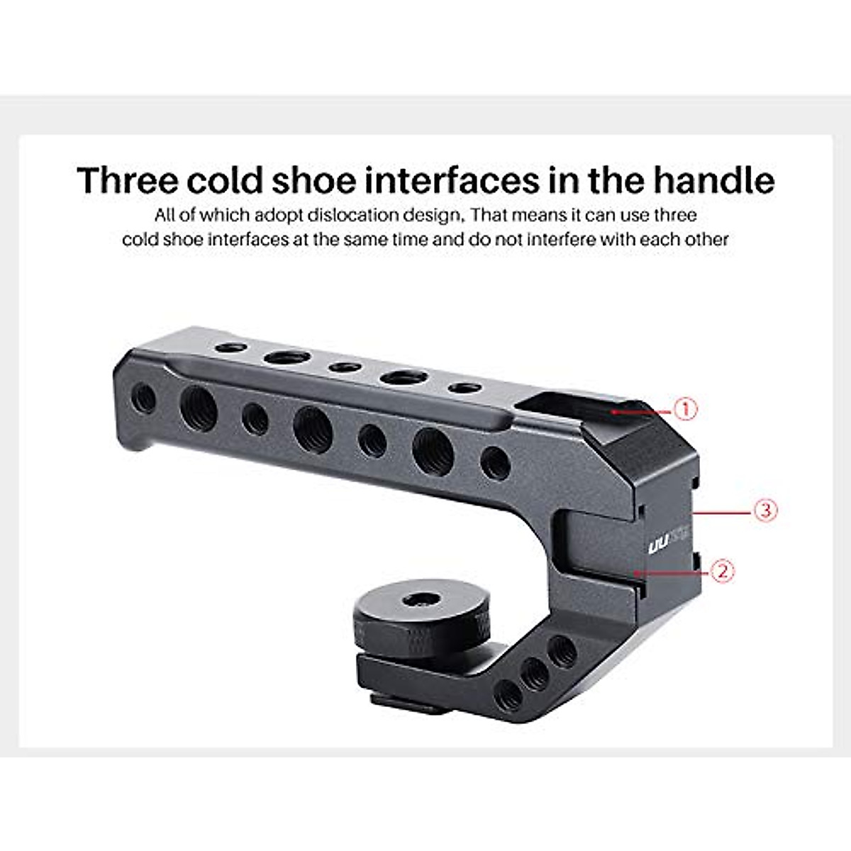 R005 Camera Top Handle Camera Top Cheese Handle Grip Universal Video Stabilizing Rig W 3 Cold Shoe Adapters to Mount Microphone, LED Light, Monitor, Easy Low Angle Shoots Metal