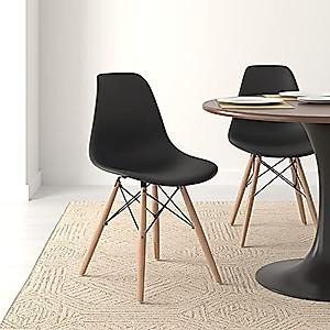 Amazon Basics Modern Dining Chair Set, Shell Chair with Wood Legs for Kitchen, Dining, Living Room - Set of 4, Black