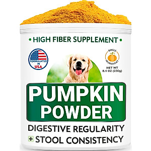 Pumpkin for Dogs - Powdered Fiber Supplement and Stool Softener - Treat Diarrhea, Constipation, Upset Stomach, Food Sensitivity - Improve Digestion - Made in USA - 8 oz Pumpkin Powder