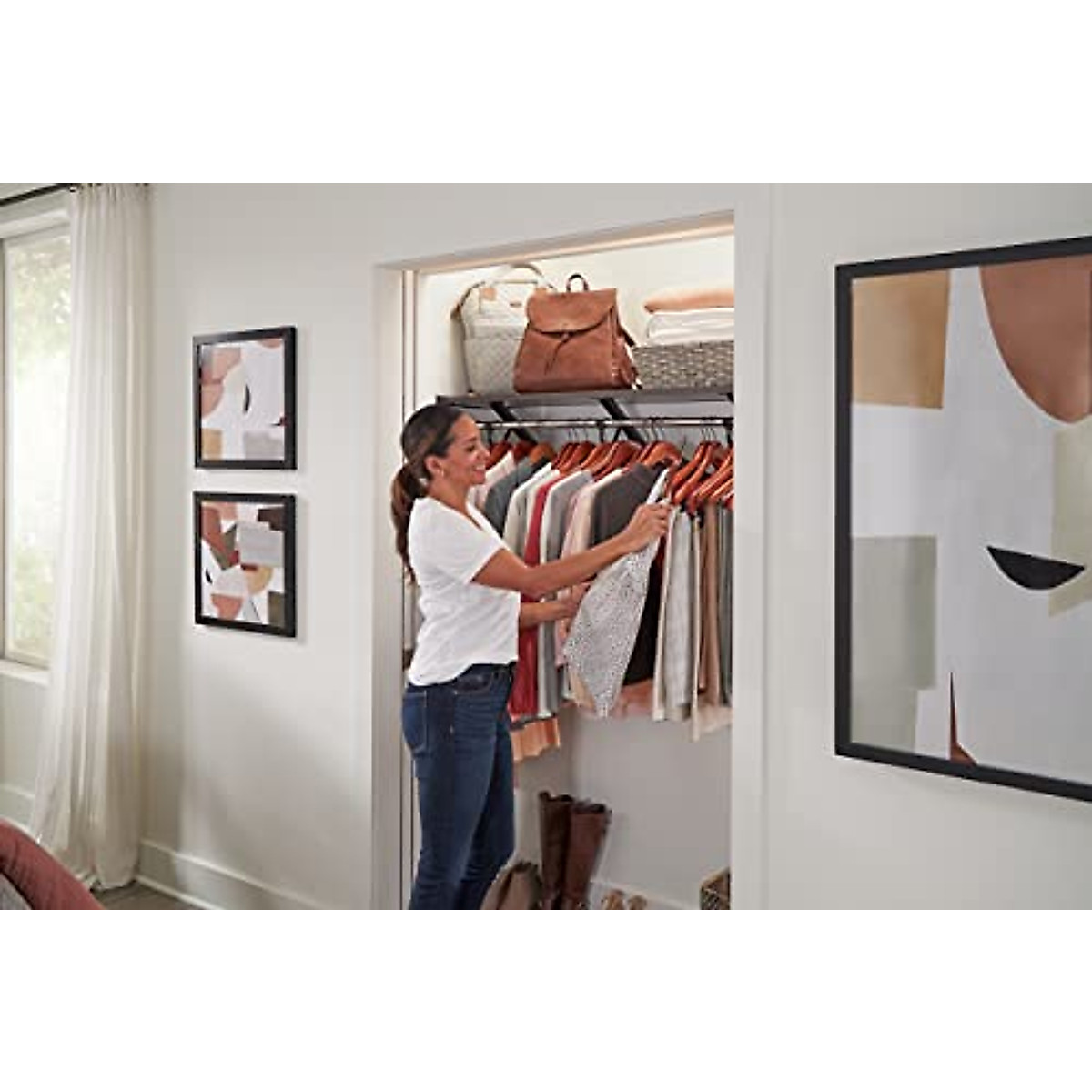 Rubbermaid 48" Premium Wood Shelving Kit with Hanging Rod, Mahogany, Laundry, Closet, Home, Organization, Shelving