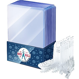 Hard Trading Cards Sleeves Plastic Card Hard Case Cover 3x4 Collector Playing Card Sleeves Protector for Baseball Football Basketball Sport Cards with Mini Easels Display Stand Holder(15 Pieces)