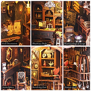 Book Nook Kit, Magic Store Dollhouse 3D Puzzle Booknook Bookshelf Insert Decor Alley DIY Miniature House Kit with Led Light Crafts for Adults and Teens to Build-Creativity Gift