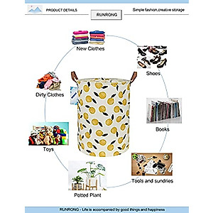 RUNRONG Large Size Round Storage Basket Foldable Waterproof Canvas Laundry Hamper with Handles Nursery Organizer for Bedroom /Living Room/Bathroom(RUN Round Orange)