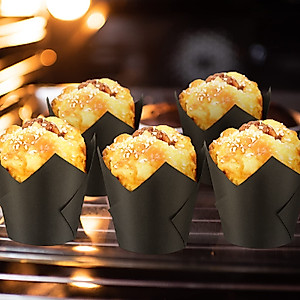 400 Pieces Tulip Cupcake Liner Baking Cups Greaseproof Muffin Liners Cupcake Wrappers Cupcake Holders for Christmas Thanksgiving Wedding Baby Shower Holiday Birthday Party Kitchen Supplies (Black)