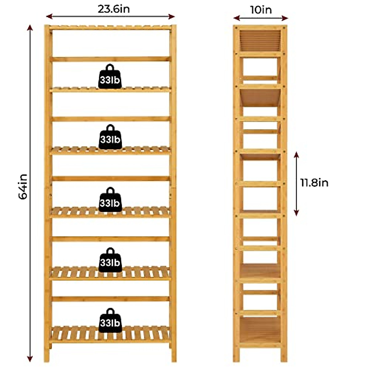 VIAGDO Bamboo Bathroom Shelf, 6-Tier Adjustable Tall Bookshelf, Multifunctional Storage Rack Freestanding Shelving Unit for Bathroom, Living Room, Bedroom, Kitchen, Laundry Room