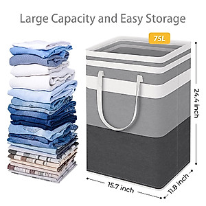 2-Pack Large Laundry Basket, Waterproof, Freestanding Laundry Hamper, Collapsible Tall Clothes Hamper with Extended Handles for Clothes Toys in the Dorm and Family