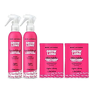 Marc Anthony Grow Long Hair Treatment Bundle - 2 Leave In Conditioner Sprays & 2 Travel Hair Mask, Red Tea Scent, Paraben-Phthalate-Sulfate-Free, Anti-Frizz & Nourishing Formula For Dry & Damaged Hair