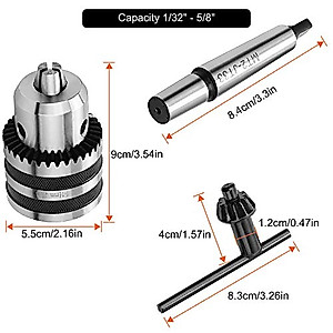 HNBun 1/32" - 5/8" MT2 Drill Chuck for Lathe, Heavy Duty Drill Press Chuck Adapter Converter with Quick Change MT2 Shank with Chuck Key